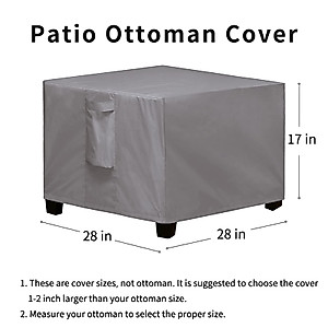Easy-Going Square Patio Ottoman Cover, Waterproof Outdoor Ottoman Cover, Fade Resistant Patio Side Table Cover, Durable Outdoor Furniture Covers with Sealed Seam (28"x28"x17", Grey)