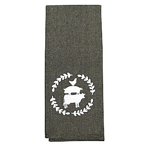 fillURbasket Farmhouse Kitchen Towels Set Farm Towels Pig Rooster Chicken Cow Towels Tan Black Dish Towels Set of 5 Cotton 16"x28"