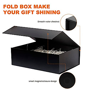 Luxury Large Black Gift Box Set with Magnetic Lids,12.6x9.2x4.2'' Collapsible Square Big Gift Boxes for Presents Contain Card Shredded Paper Filler Bouquet for Proposal Birthday Graduation Christmas