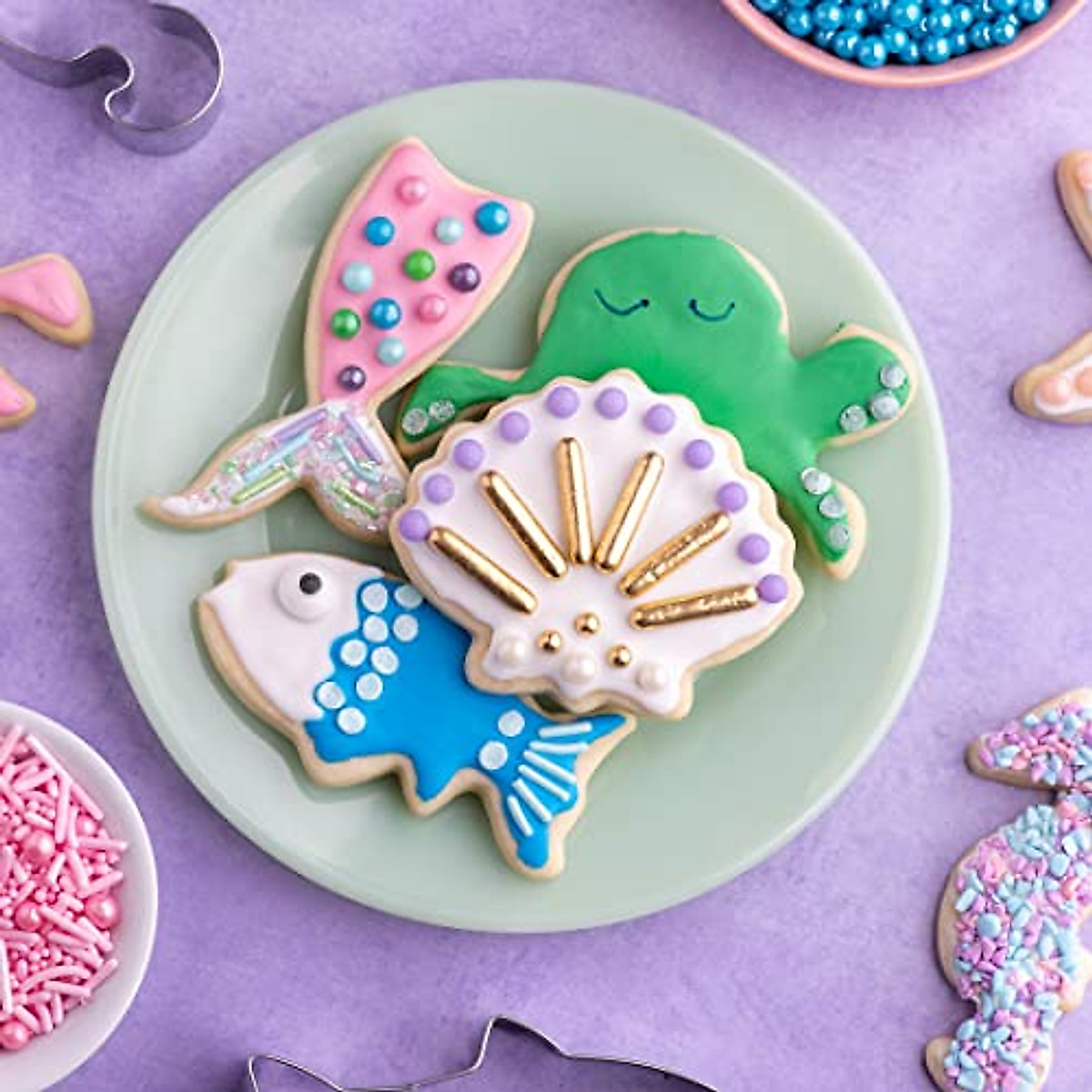 Cookie Cutter Kingdom, Mermaid Sea Themed Cookie Cutter Set, 8 Piece Set, Cookie Cutters Shape, Biscuit Fondant Cutters for Party Decorations (Mermaid - 8 Pack)