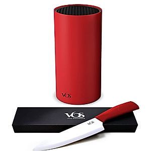 Vos Universal Knife Block and 8 Inch Ceramic Chef Knife Red
