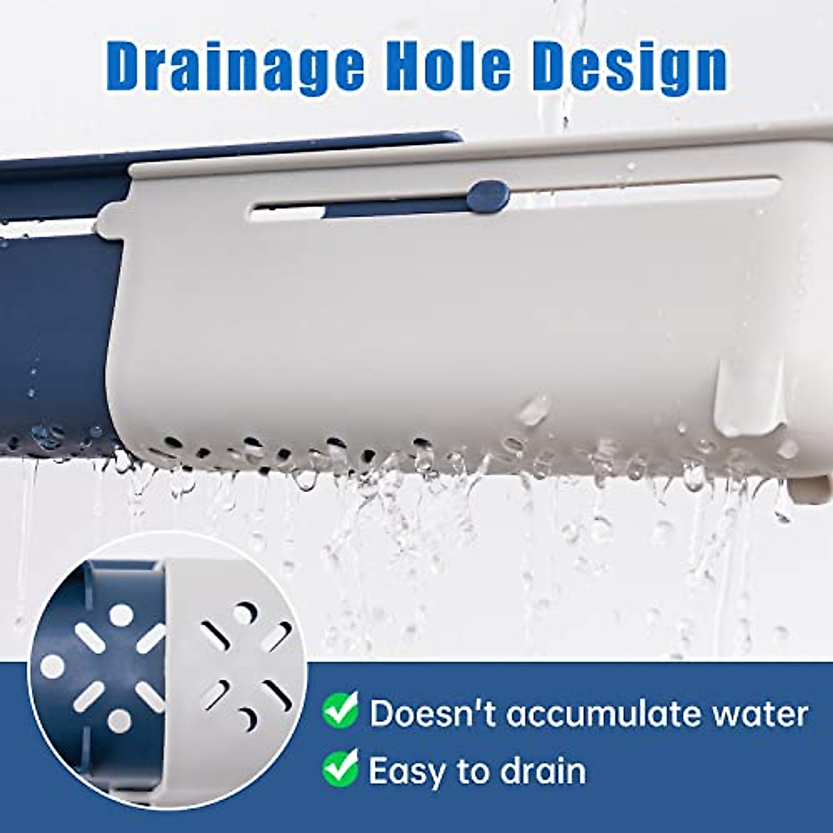 NiHome Telescopic Kitchen Sink Organizer with Towel Hanger and Expandable Drain Basket - Adjustable Length Multifunctional Caddy for Home and Bathroom Storage (Blue/White)
