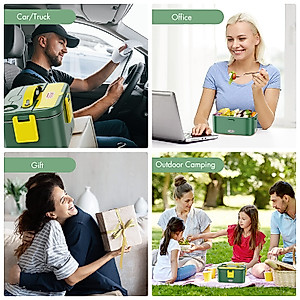 AHNR Electric Lunch Box 80W Food Heater, 3 IN 1 Portable Heated Food Warmer Lunch Box Leakproof for Car Truck Home Work with 1.8L Removable 304 Stainless Steel Container, 12V 24V 110V(Green)