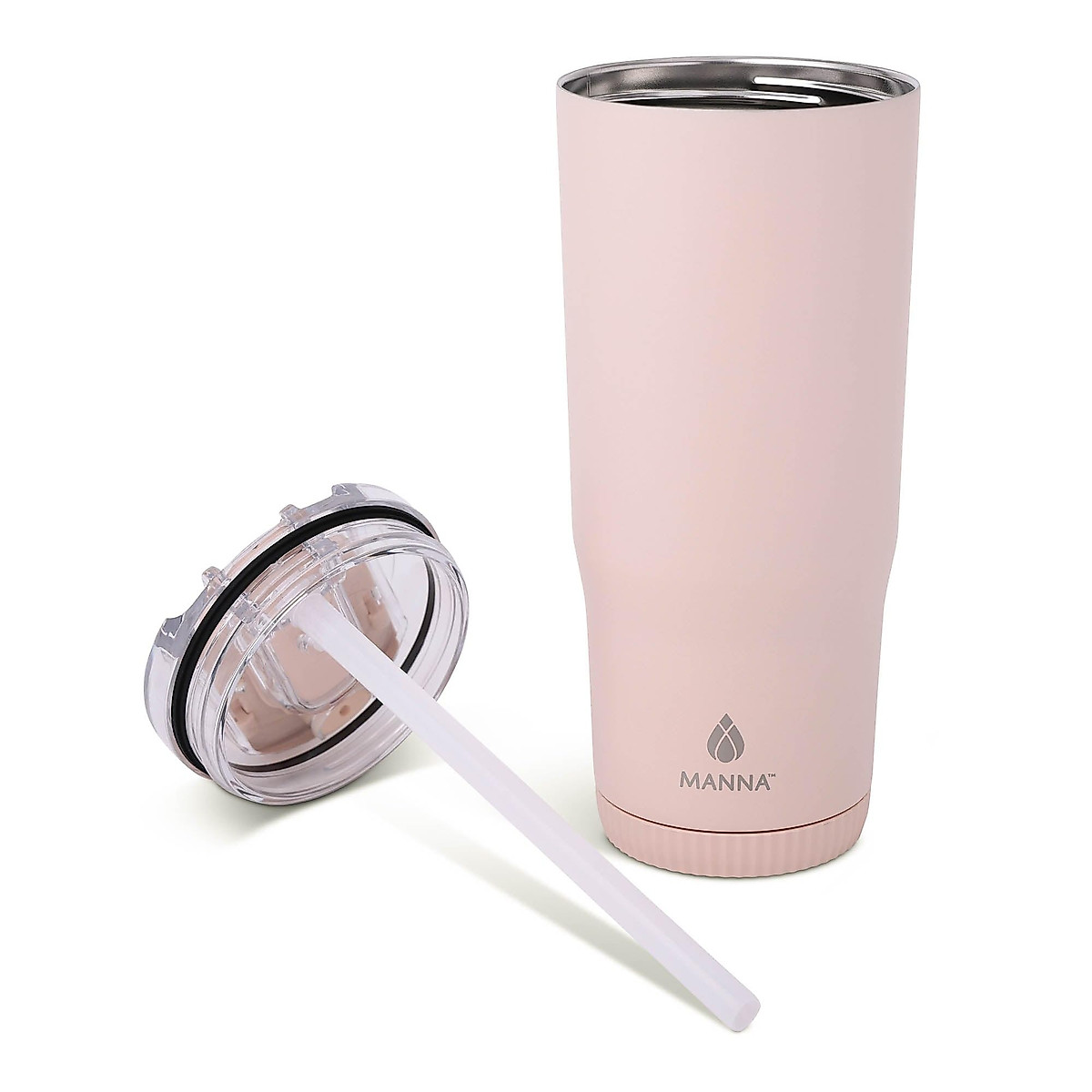 Manna Groove Stainless Steel Insulated Tumbler with Locking Tritan Lid and Flip-up Straw - 30 Oz - Rose Quartz Powder Coat