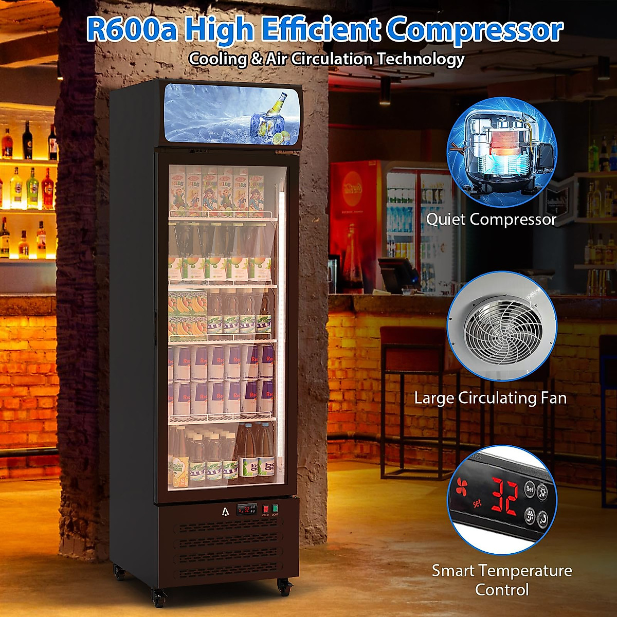 ACONEE Commercial Display Refrigerator, Black