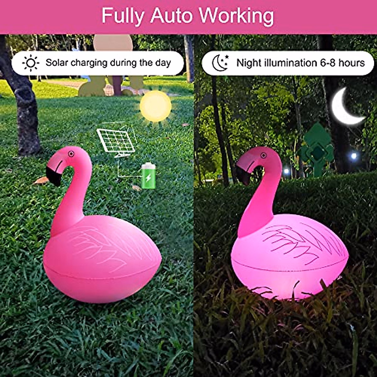 Rukars Solar Floating Lights 4 PCS, Flamingo Floating Pool Lights Solar Powered Glow Lights, Waterproof Auto On/Off LED Solar Lights Outdoor Decorative for Garden, Path, Yard, Patio, Party