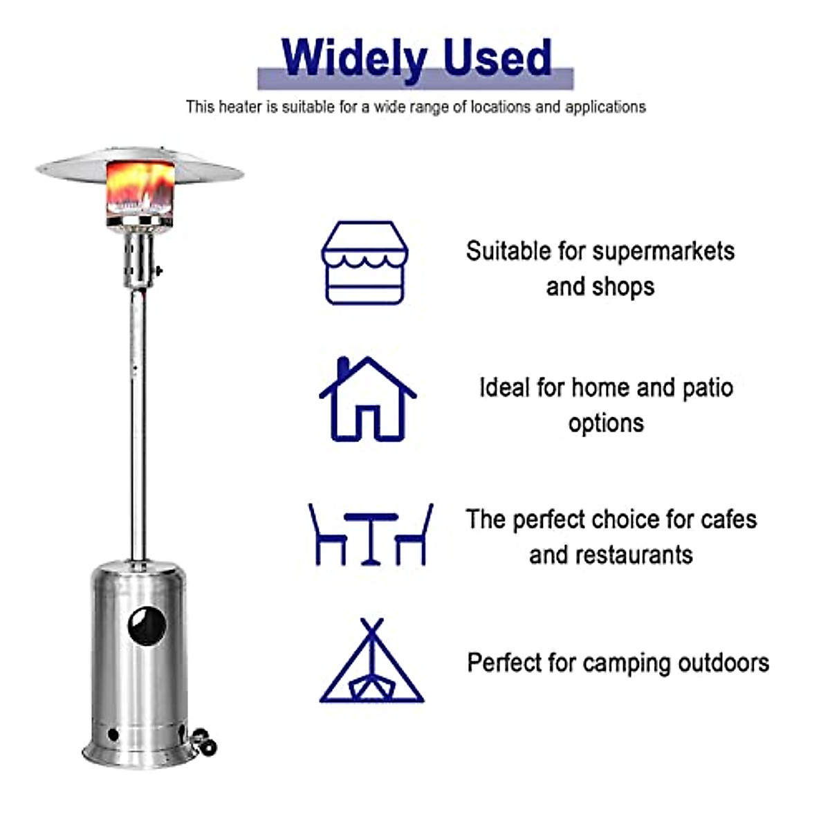 PIONOUS Outdoor Standing Patio Heater with Wheels, Powerful 48,000 BTU for Parties, Camping, Dining, Gardens, Cruises Homes - 9 Set, Silver