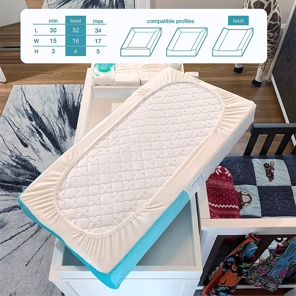 Kizua Changing Pad Cover with Diaper Grip for Fast, Easy Diaper Changes