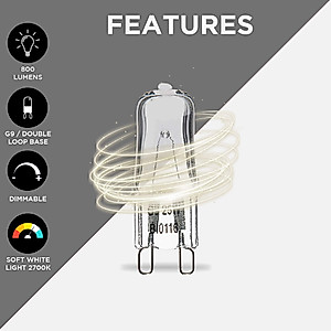 Brite Innovations G9 Halogen Bulb, 60 Watt – 6 Pack – Energy Saving - Dimmable - Soft White 2700K - 120V - Q40, CL, T4 JD Type, Clear Light Bulb