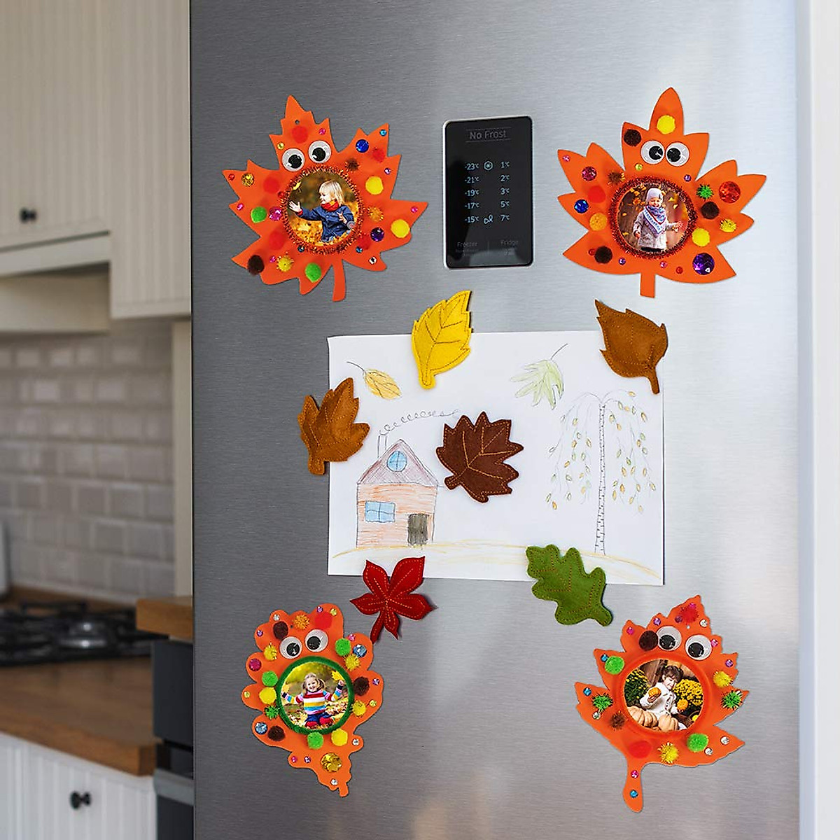 Winlyn 20 Sets Fall Crafts Kits Fall Crafts DIY Fall Leaf Shaped Picture Frames Ornaments Decorations Art Sets Foam Stickers Arts and Crafts for Kids Halloween Thanksgiving School Classroom Activities