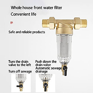 CJGS Water Pre-Filter Sediment Filter 40 Micron,Central Prefilter Whole House Water Filter Purifier System 3T/h Siphon Backwash -Reusable Spin Down Sediment Water Filter