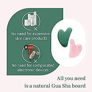 2PCS Gua Sha Massage Tool, Guasha Board for Face & Body, Natural Jade Stone Gua Sha Facial Tool, Face Massager for Traditional Acupuncture Therapy, Daily Anti-Aging Health (Green + Rose Quartz)