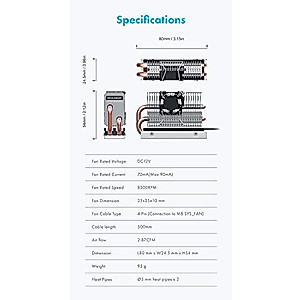 GRAUGEAR M.2 2280 SSD Heatsink, Direct-Touch Heat of Dual Copper Heat Pipes, 25 mm Cooling Fan Built-in PWM Control, Aluminum Plate-Fin Design, Thermal Pads incl. Cooler for M.2 NVMe/SATA[G-M2HP04-F]