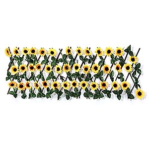SMLJFO Artificial Sunflower Privacy Fence Screen Plant Vine Hanging Garland Ivy Leaf Stretchable Fence for Home Garden Porch Patio Home Decor/Yellow 15.7in
