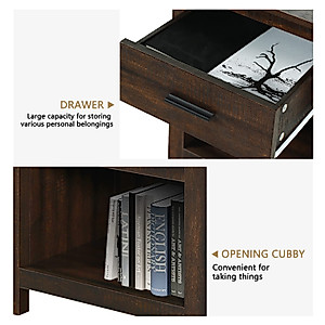 Vikiullf Farmhouse Nightstand - Wooden Bedroom Night Stand, Bedside Table for Bedroom (Espresso, 1-Drawer Set of 2)