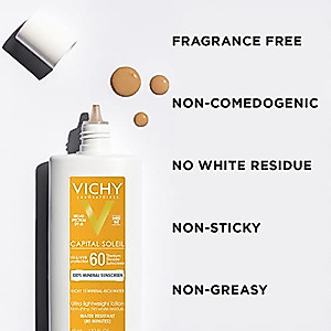 Vichy Capital Soleil Tinted Mineral Sunscreen for Face SPF 60, Titanium Dioxide Face Sunscreen, Travel Size Sunscreen, Water Resistant, Light weight Sun Protection Creams, Gels, & Lotions