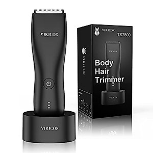 VIKICON Electric Groin Hair Trimmer: Ball Shaver & Body Groomer for Men Waterproof Wet/Dry Body Hair Clippers,Male Hygiene Razor with Standing Recharge Dock, Replaceable Ceramic Blade Heads(Black)