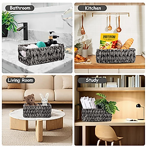 XLHOMO Bathroom Wicker Baskets Large for Shelves, Organizing, Waterproof Woven Storage with Handle for Toilet Shelf Baskets, Laundry Room, 3-Pack (Gray, Large)