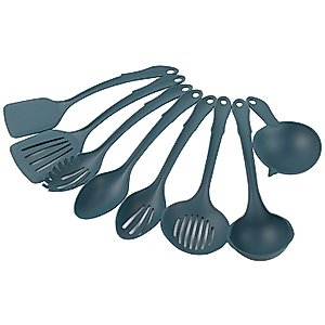 Wisconic 8-Piece Utensil Set - Plastic, Durable Kitchenware, Dishwasher Safe, Heat Resistant Up To 400F - Includes Turner, Spoon, & More - Made in the USA - Prussian Blue