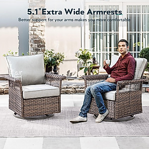 Artfurniz Outdoor Swivel Glider Chairs - 4 Pieces Hollow Widen Armrests Wicker Patio Furniture Set with Ottomans, High Back Outside Swivel Rocker for Balcony Porch Deck and Yard - Brown/Beige