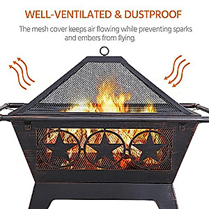Yaheetech 32in Outdoor Fire Pit Metal Square Firepit Wood Burning Backyard Patio Garden Beaches Camping Picnic Bonfire Stove with Spark Screen, Log Poker