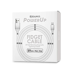 Aduro Magnetic Self Winding Fidget Lightning iPhone Charger Cable MFi Certified Charging Cable Cord For iPhone 12 11 Xs Max XR X 8 Plus 7 Plus 6S 6 Plus SE 2020 5S iPad Pro iPod Airpods 3 Foot (White)