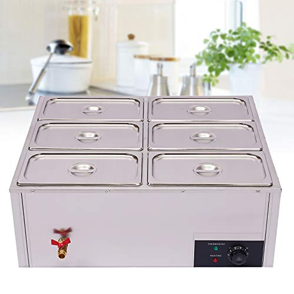 JINHZIXIU 6-Pan Commercial Electric Food Warmer Stainless Steel Electric Steam Table Buffet Countertop with Temperature Control with Lid for Parties, Catering, Restaurants 850W 110V 30-85℃