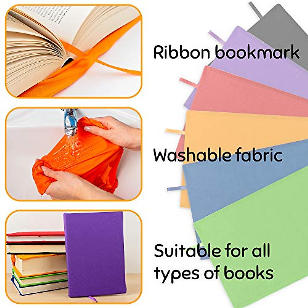 Stretchable Book Covers for Hardcover Books up to 9 x 11 Inches, Ruled Lined Index Card Included, Easy to Put on Stretch Fabric Covers Dustproof Waterproof Windproof,6 Pack