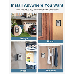 Puroma Security Key Lock Box, 4-Digit Combination Waterproof Portable Key Storage Lockbox Wall Mount 5 Key Large Capacity for House Key, Special Car Key, ID Card (Black & Gray)