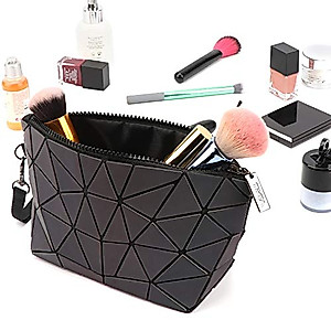 Tikea Makeup Pouch - Small Cosmetic Bag Travel Geometric Luminous Clutch Lattice Reflective Toiletry Beauty Bag Cosmetic Wristlets