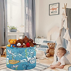 visesunny Funny Submarine Shark Blue Laundry Baskets Fabric Storage Bin Storage Box Collapsible Storage Basket Toy Clothes Shelves Basket for Bathroom,Bedroom,Nursery,Closet,Office