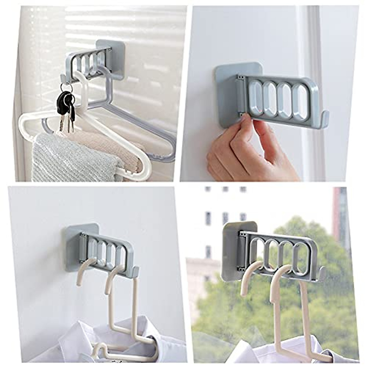 Wall-Mounted Hanger Hook, No Hole Punching No Trace Installation, Foldable 4-Hole Hook Rack, Saving Space, Kitchen and Bedroom Door Hook, Hanging Storage Rack