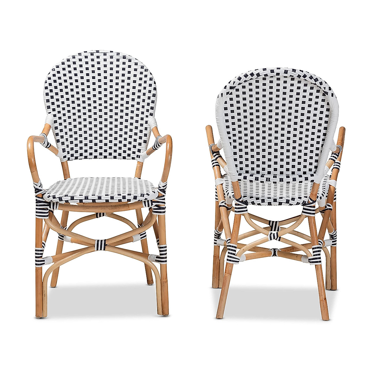 Baxton Studio Naila Natural Rattan Dining Chair, 2-Piece Set, Black