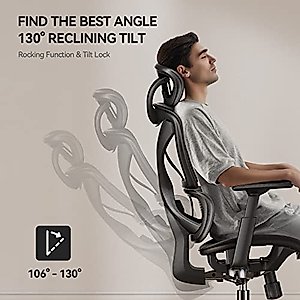 NOBLEWELL Ergonomic High Back Mesh Chair for Office Computer with Lumbar Support, 3D Armrest, Double Backrest and Adjustable Headrest