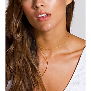 BERISO 14K Gold/Silver Plated Choker Necklace for Women Shining Dots Station Gold Chain Necklace Beads Sparkle Chain Necklace Link Chain Exquisite Jewelry for women