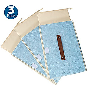 JYPS 3-Pack Extra Large Collapsible Storage Bins with Lids and Handles (15x10x10 inches), Washable Foldable Clothes Storage Boxes, Storage Cubes Organizer for Bedroom Closet Office -Blue