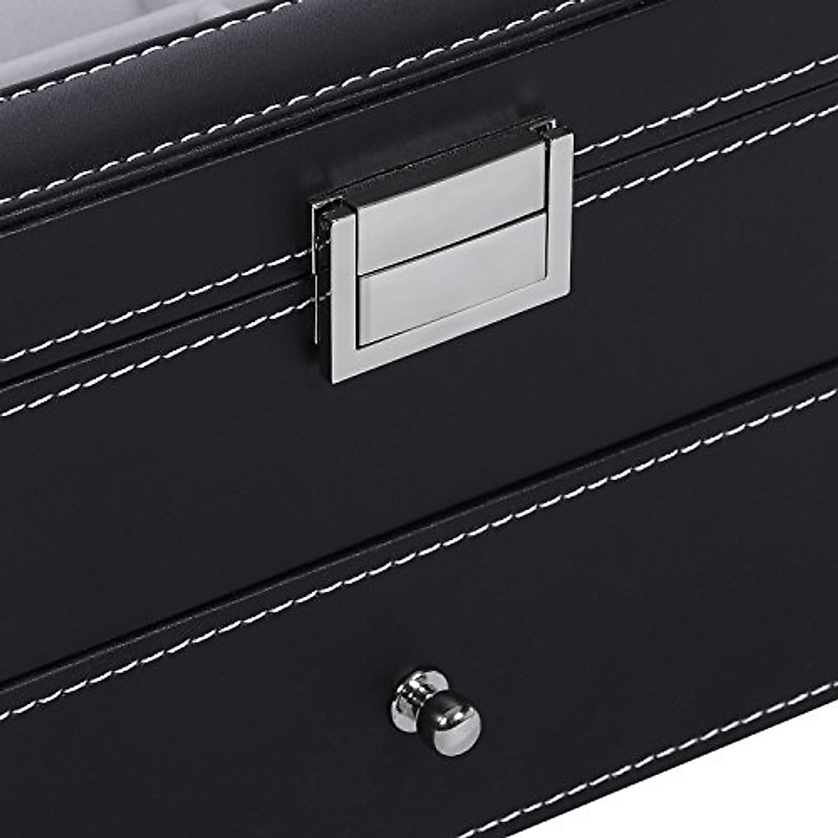 BEWISHOME Watch Box Organizer 20 Men Display Storage Case Metal Hinge Black PU Leather Glass Top Large Holder SSH04B