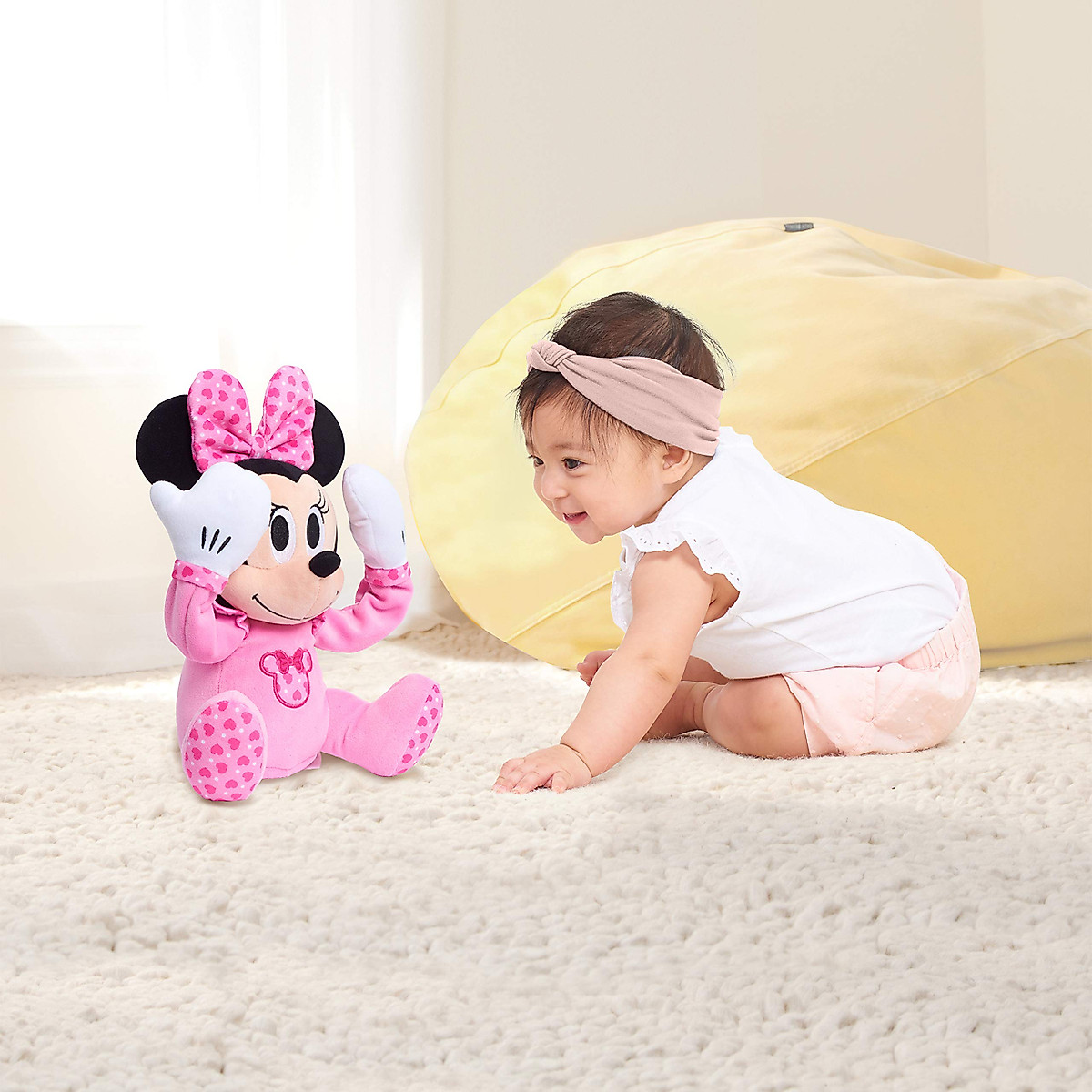 Disney Baby Peek-A-Boo Interactive Plush Stuffed Animal with Sounds, Minnie Mouse, Pink, Kids Toys for Ages 09 Month by Just Play