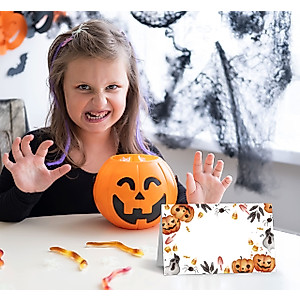 Halloween Table Place Cards, Blank Seating Place Card for Table, 25 Pack Buffet Food Tent Labels, Double Design Name Cards, Scored for Easy Folding, Halloween/Thanksgiving Party Decorations(04)