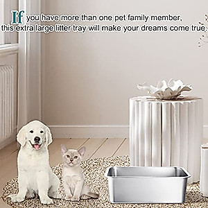 3 Pieces Stainless Steel Cat Litter Box Large Metal Litter Box Pets Litter Basin Pan Never Absorbs Odor, Rustproof, Easy to Clean, Safe and Hard for Cat Rabbits (17.7 x 13.8 x 5.9 Inches)