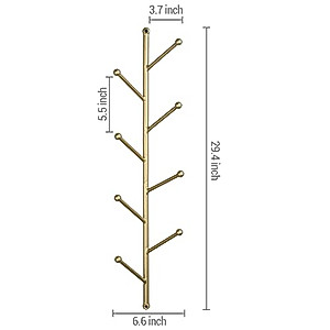 MyGift Gold Tone Metal Coat Rack, Wall Mounted Hat/Garment Hanging Rack with 8 Tree Branch Style Hanger Hooks