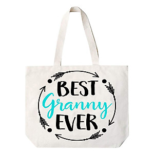 COCOVICI Granny Tote Bag | Grandma Gifts | Granny Gifts | Granny Christmas Gift | Christmas Gift from Grandkids (Best Granny Ever Turquoise/Black Font)