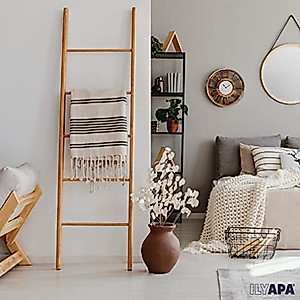 Ilyapa Blanket Ladder for The Living-Room - Rustic Decorative Quilt Ladder with Folding Construction for Easy Storage, Brown Weathered Wood