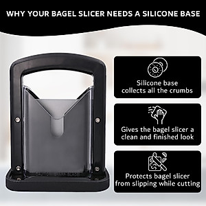 ISOKO Bagel Slicer - Premium Stainless Steel Bagel cutter, with Smooth Guillotine and Non-Slip Silicone Base for Perfect Slices Every Time for the better bagel experience. Black