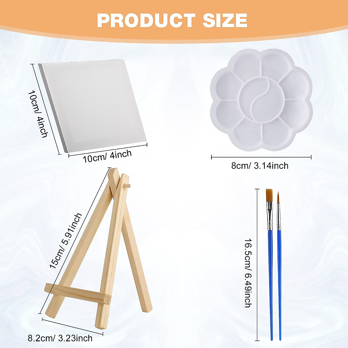 32 Pack Mini Canvases for Painting, Small Stretched Painting Canvas with Mini Easel 4x4 Inch, Art Canvases Painting Kit with 64 Brushes & 32 Paint Tray for Kids Acrylic Pouring Oil Water Color Supply