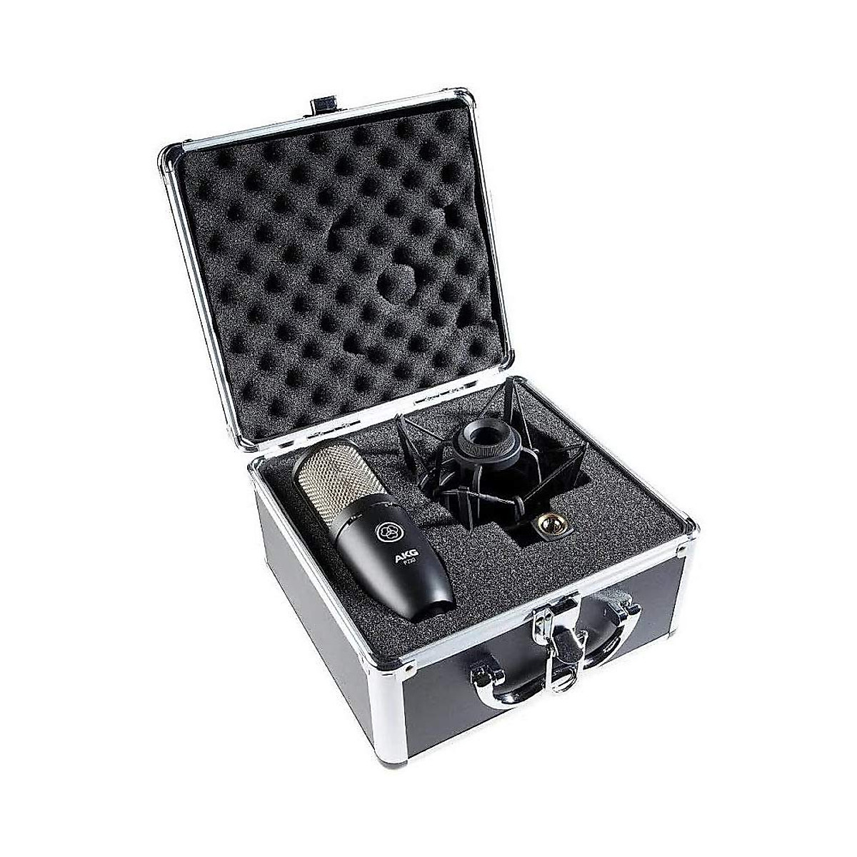 AKG P220 High-Performance Large Diaphragm True Condenser Microphone Bundle with Desktop Boom Scissor Arm Mic Stand and Pop Filter (3 Items)