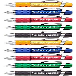 Personalized Ballpoint Pens Click action Custom Black writing ink - The Sleeker - Full color Printed Name Pens with Your Logo/Text/Message FREE PERSONALIZATION - 12 Qty (Assorted)