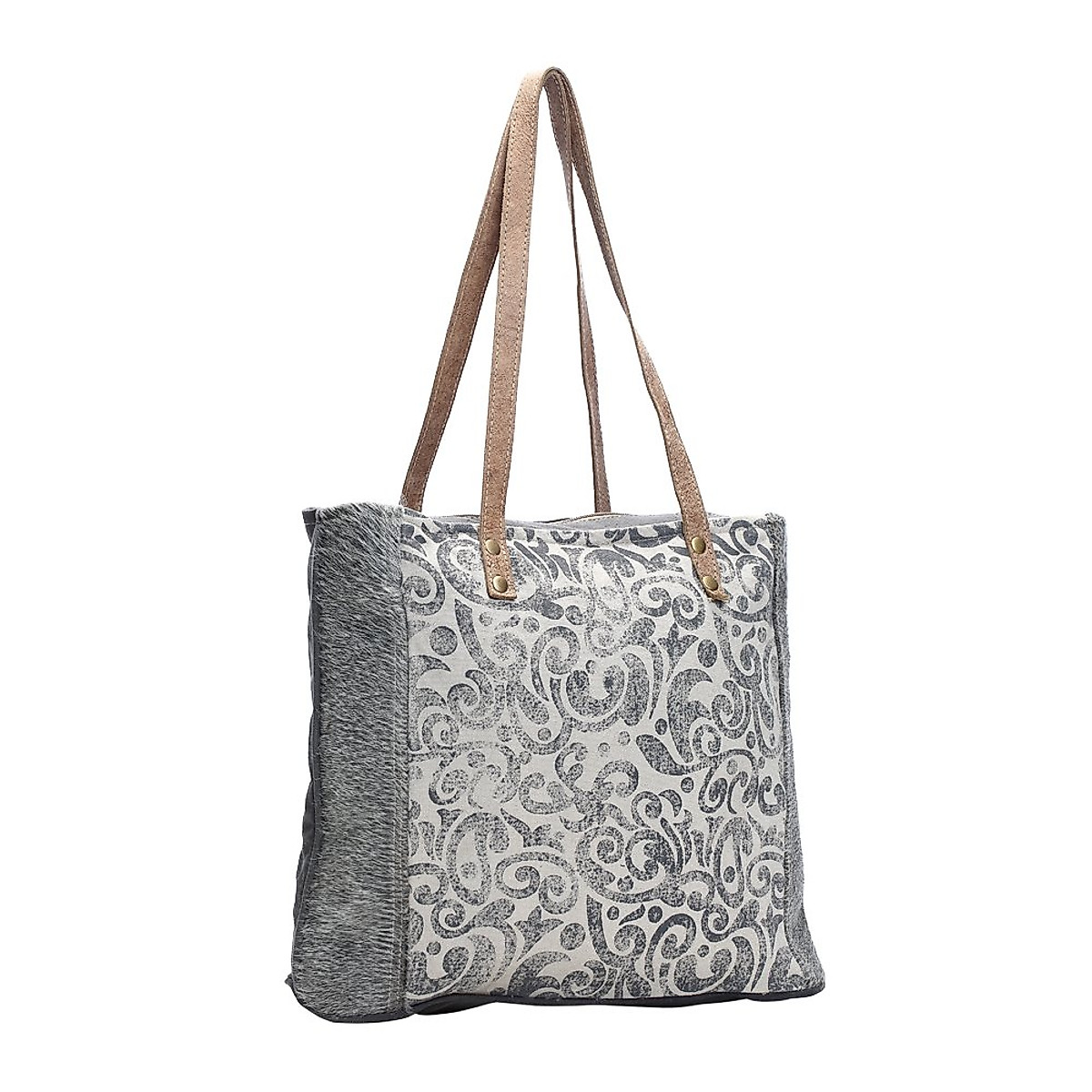 Myra Bag Leaf Print Cowhide & Upcycled Canvas Tote Bag S-1140