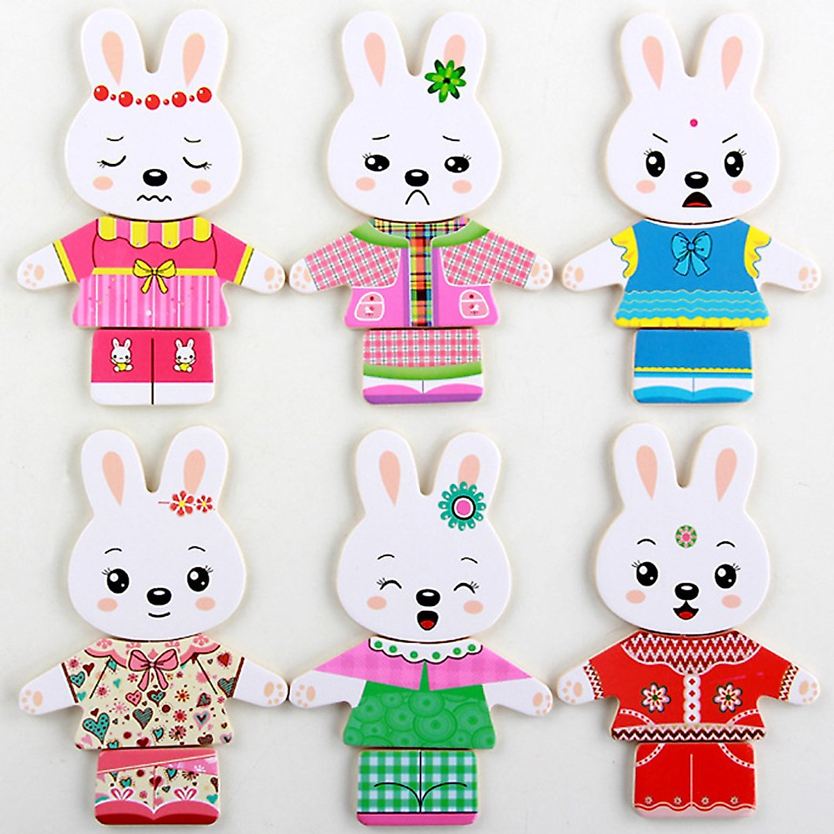 Goclothod Wooden Jigsaw Puzzle 72 Pcs Kids Early Educational Toys Dress-Up Puzzle Set