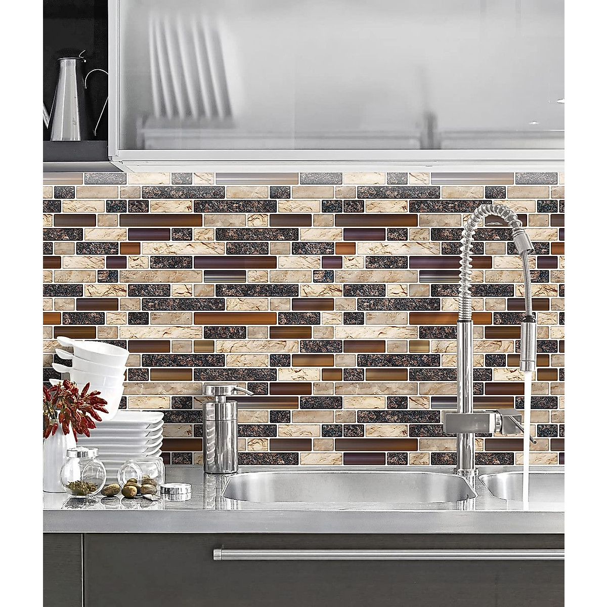 STICKGOO Thicker Design Peel and Stick Tile Backsplash, 12”×12”Stick on Backsplash for Kitchen, Self Adhesive Tile Stickers for Kitchen Backsplash and Bathroom(10 Sheets, Sand Brown)